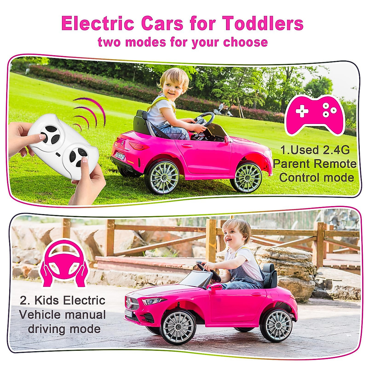 FXIONA Kids Electric Cars for Toddler Ride On with Parent Remote Control Vehicles for Girl and Boy Ride in 12V Battery Power 4 Wheels Mercedes Benz Big Toys Baby Toddler Car Music Light 3 Speed(Pink)