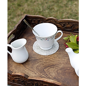 COTTON CRAFT Glitz Handmade Beaded Bar Drink Tabletop Protection Coasters - Set of 8 - Halloween Harvest Autumn Fall Thanksgiving Holiday Christmas Xmas Celebration Festive Party - 4 in Round - Silver