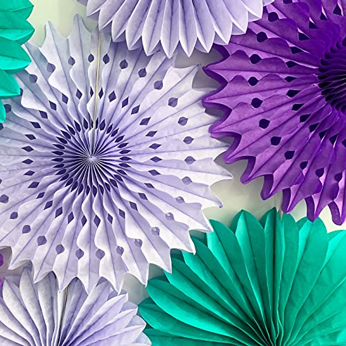 7Pcs Teal Purple Lavender Hanging Paper Fans Mermaid Birthday Under The Sea Party Little Girl Baby Shower Decorations (Purple Teal)