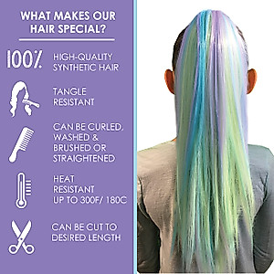 My Hair Popz Deluxe Synthetic Fiber Ponytail Hair Extensions | Heat and Tangle Resistant Colored Hair Extensions for Kids | Easy to Attach Ponytail for Child Friendly Use | Claw Clip | Unicorn