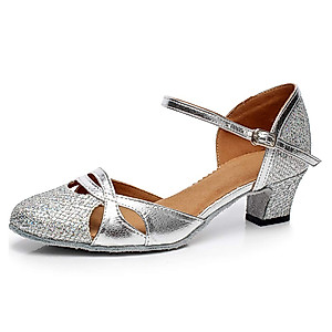 HROYL Womens Dance Shoes Ballroom Latin Salsa Tango Closed Toe Party Weding Dress Shoes,ZU-QJW7007,Silver-7-1999-38,US7.5