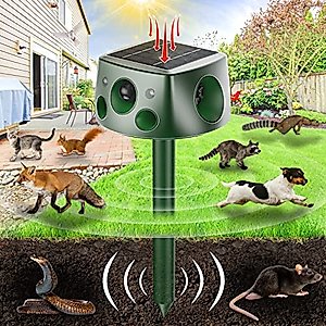 Meilen Solar Animal Repeller - 360° Protection,Motion Sensor Activated,7 Modes,Waterproof,Flashing Light - Repels Rats, Squirrels, Deer, Raccoons, Skunks, Rabbits, Moles, Cats