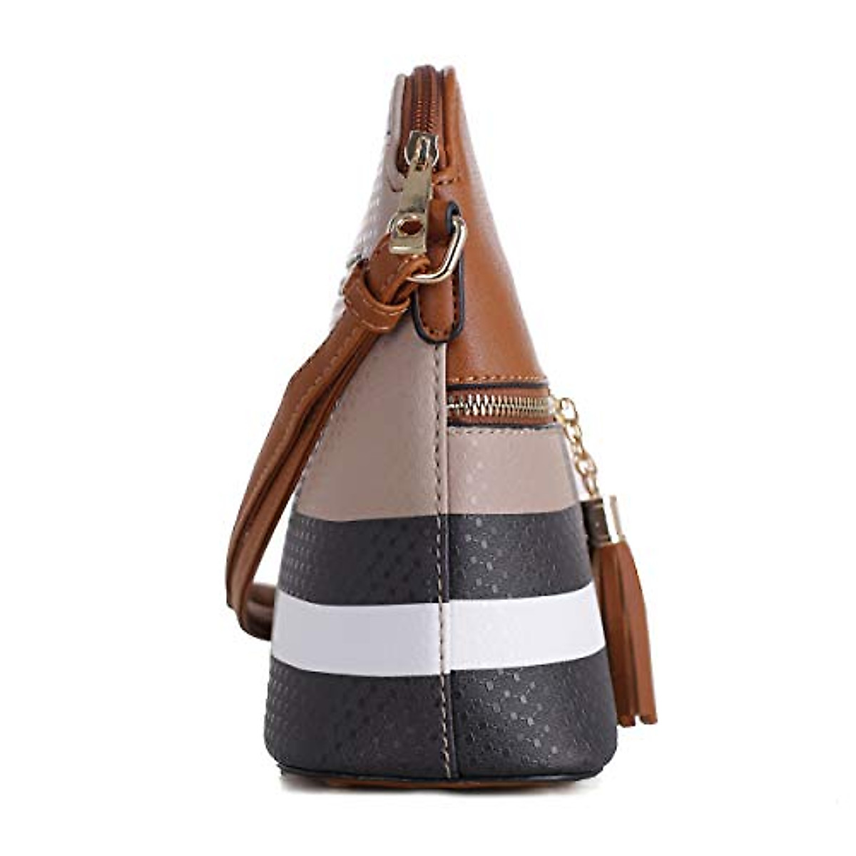 SG SUGU Lightweight Medium Dome Crossbody Bag with Tassel | Plaid Pattern | Brown/Brown