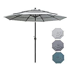 FrenzyBird Patio Umbrella 10ft Outdoor Table Market Umbrella 3 Tiers Patio Table Umbrella UV Protection Umbrella for Patio, Yard, Garden, Pool Side(Light Gray)
