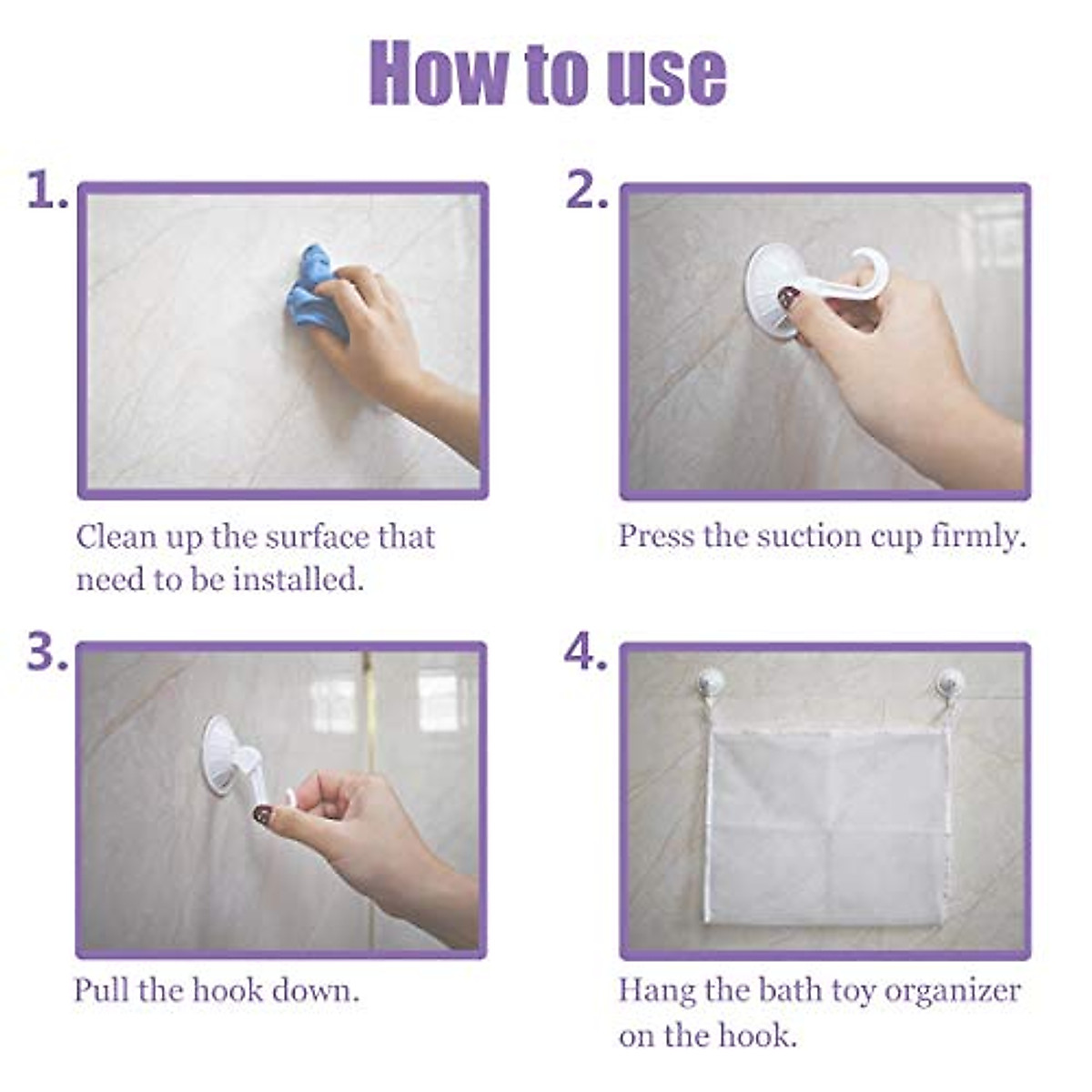 Bath Toy Organizer Mesh Storage Organizer Baby Shower Toys Bathtub Net Bag Kids Quick Dry Bathtub Mesh Net Bathtub Toy Holder 2 X Bathroom Storage Bag & 6 X Strong Suction Hooks (White)