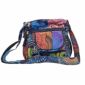 Fwosi Boho Shoulder School Tote Bags - Unisex, Lightweight Crossbody Messenger Bag - 4 Compartments, Adjustable Strap, Zipper Closure - Embroidered Purse Hippie Sling Patchwork Bag
