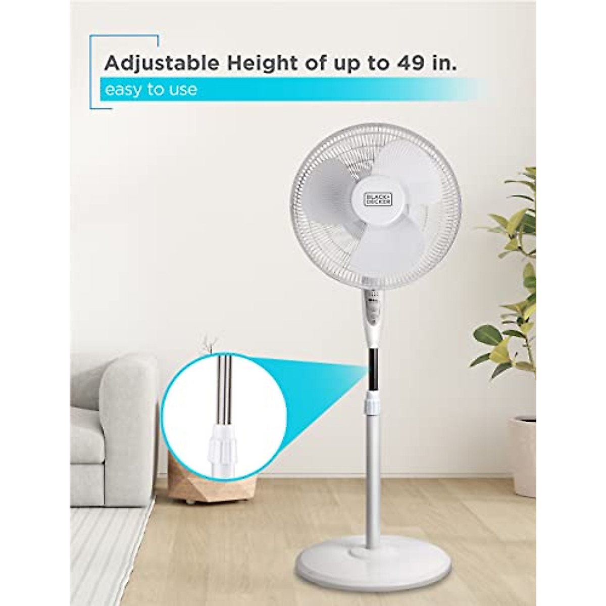 BLACK+DECKER 16" Stand Fan with Remote, White