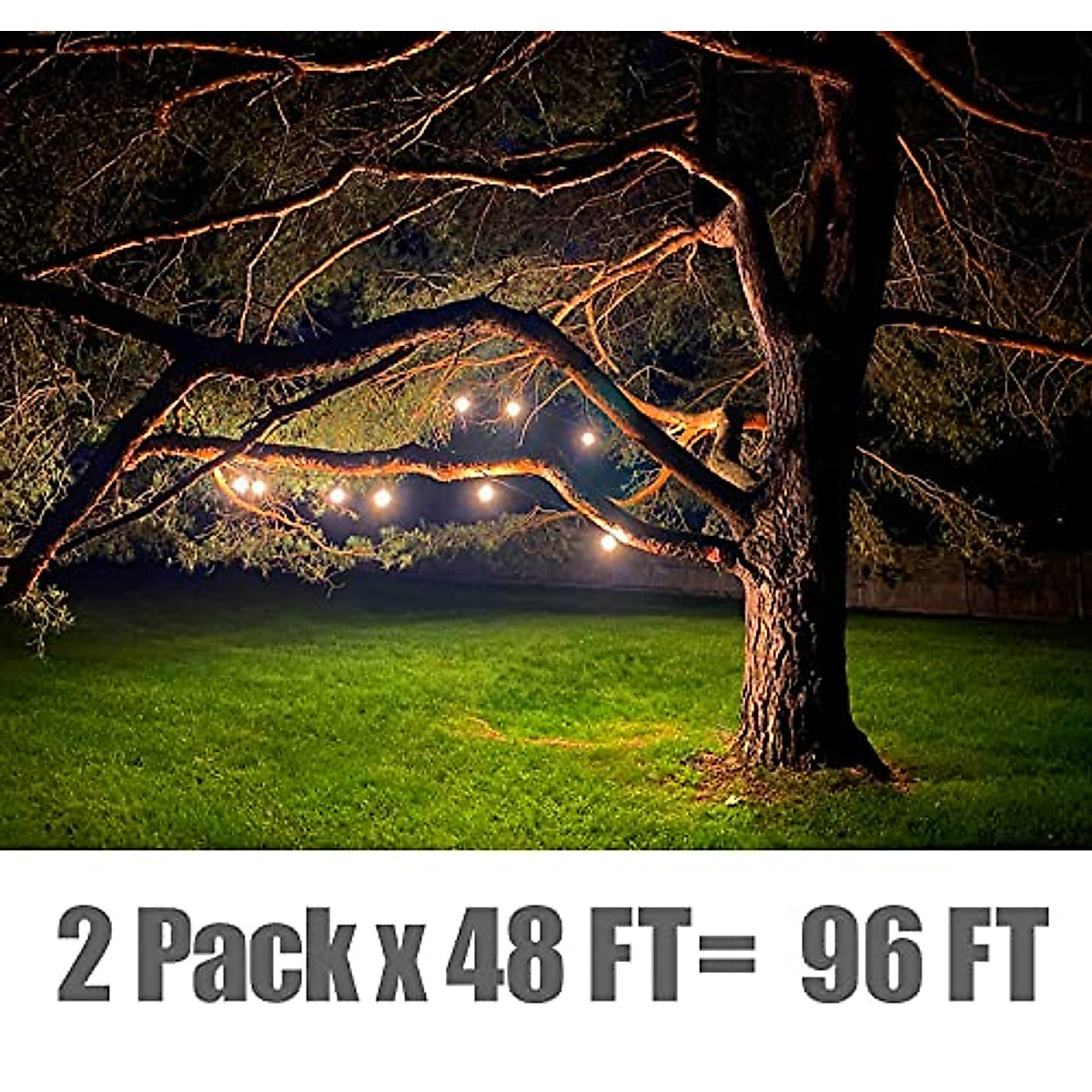 Magictec LED Shatterproof String Lights Commercial Grade with 15 Hanging Sockets 48 Ft Black Outdoor Weatherproof Cord Strand for Patio Garden Porch Backyard Bistro Gazebo Party Deck Yard, 2 Pack