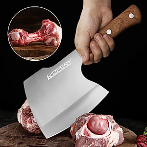 KOFERY Hand Forged Meat Cleaver - Heavy Duty Bone Chopper Axe Knife with Wood Handle, Full Tang Chopping Knife for Kitchen, Camping, BBQ & Outdoor