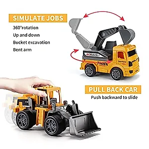 TEMI Construction Vehicles Toy for Boys, 60PCS Kids Engineering Trucks Vehicle w/Tractor, Crane, Dump, Excavator and Map, Birthday Gift Toys for 3 4 5 6 7 Year Old Boys Children Toddlers