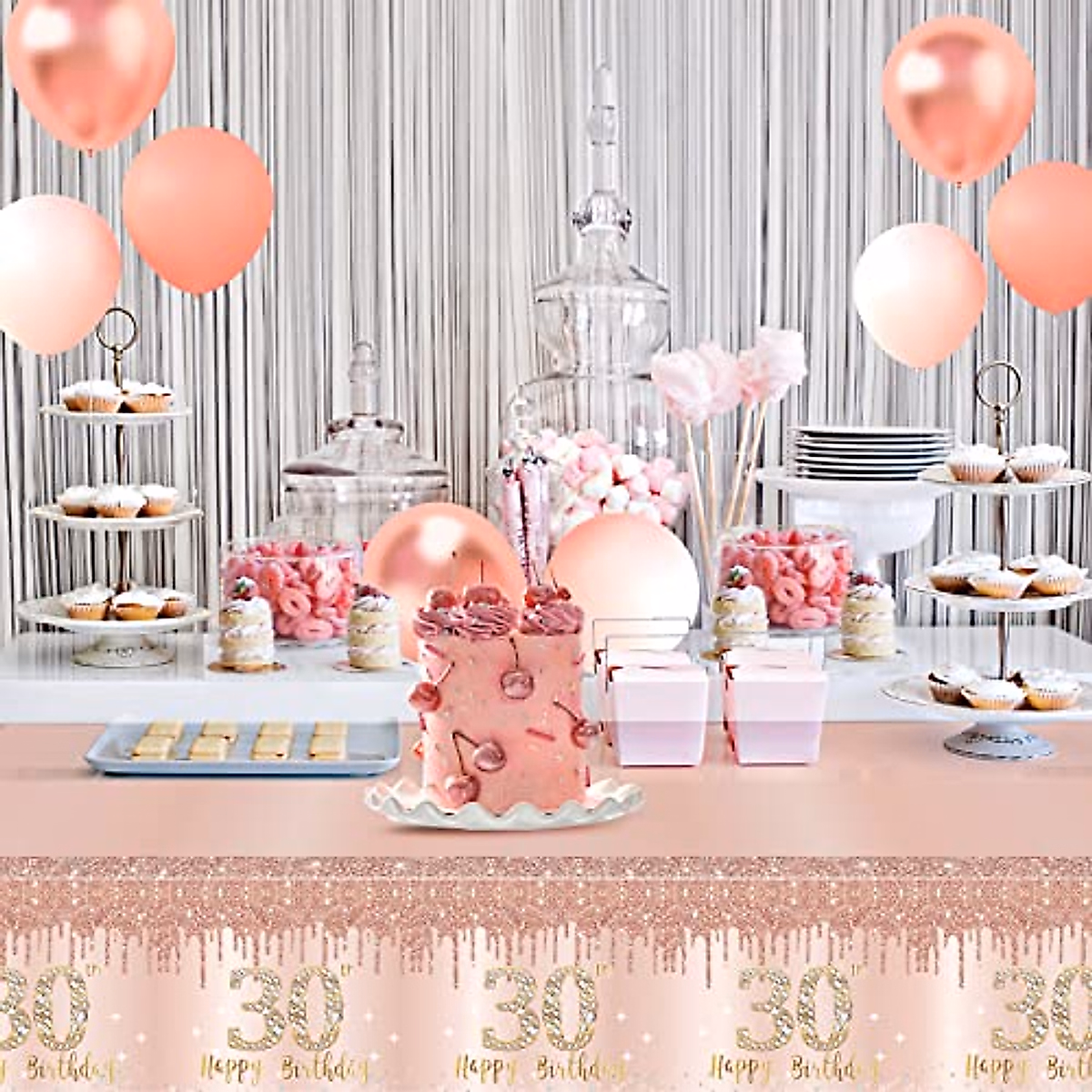 Excelloon 3 Pack 30th Birthday Tablecloth Decorations for Women, Pink Rose Gold Happy 30 Birthday Table Cover Party Supplies, Thirty Year Old Birthday Plastic Disposable Rectangular Table Cloth Decor