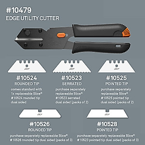 Slice 10479, Edge Cutter, Industrial Grade, Steel Handle, Soft Grips, Ceramic Blade, Finger Friendly, Lasts 11x as Long as Metal, Blade Storage