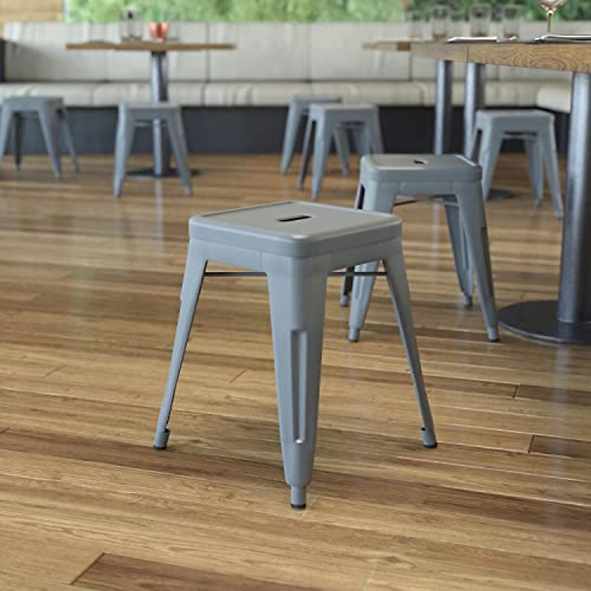 Flash Furniture Metal Dining Table Height Stool - Backless Silver Kai Commercial Grade Stool - 18 Inch Stackable Dining Chair - Set of 4