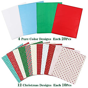 200pcs Christmas Tissue Paper for Gift Wrapping, 16 Different Style Wrapping for Christmas Boxes, Xmas Wrapping Bags and Wine Bottles