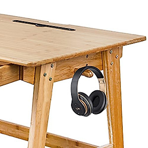 Dicunoy Computer Desk with 2 Drawers, 46" Solid Bamboo Home Office Writing Desk for Small Spaces, Compact Simple Style Tables with Gap Design and Hook for PC, Laptop, Students, Study, Makeup, Bedroom