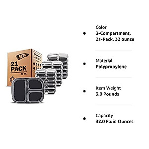 Freshware Meal Prep Containers [25 Pack] 3 Compartment with Lids, Food Storage Containers, Bento Box, Stackable, Microwave/Dishwasher Safe (32 oz)