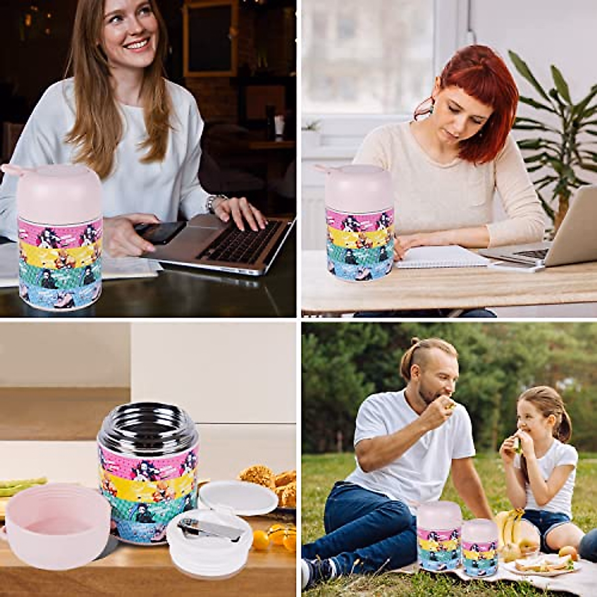 Maxerkeep Food Thermos Japanese Anime Kamado Tanjirou17oz Vacuum Insulated Soup Flask Stainless Steel Lunch Container for Hot Food,Food Jar for Toddlers & Kids