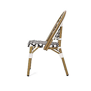 Christopher Knight Home Anastasia Outdoor French Bistro Chair (Set of 2), Black + White + Bamboo Print Finish