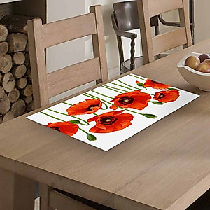 Beabes Poppies Dish Drying Mat,Art Poppies Spring Season Pastoral Flowers Bouquet Nature Drying Mat for Kitchen Counter 18x24 Inches Quick Drying Foldable Mat