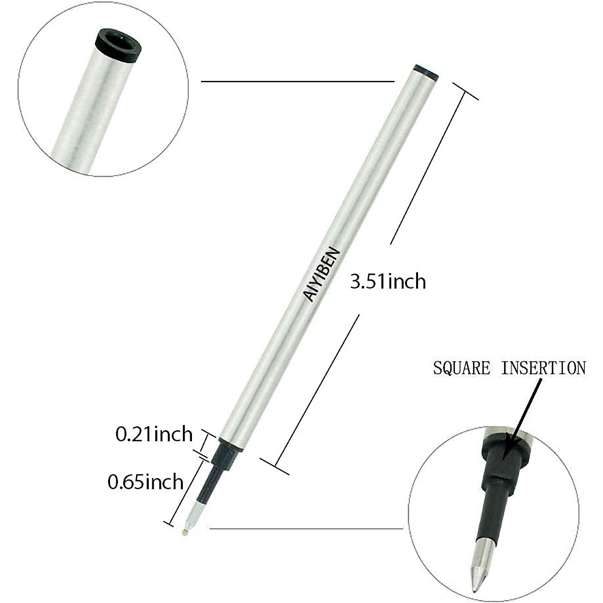 4.37 inch Rollerball Pen Refills, Roller Ball Fine Point 0.5mm, Black Ink Refill Pack of Replaceable Pen Refills Medium Point (6 Pack)