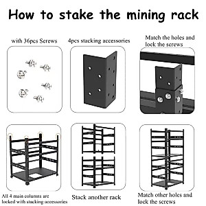 12GPU Stackable Mining Rig Frame, Steel Open Air Mining Rig Case, Solid Miner Frame for Crypto Ethereum ETH RVN Ergo Miner Mining Case Rack Fits Dual Power ATX Motherboard