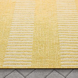 Well Woven Medusa Stria 7'10" x 9'10" Yellow Stripes Indoor/Outdoor Flat-Weave Area Rug