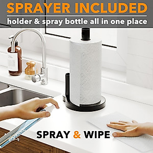 SpaceAid SprayNeat Paper Towel Holder with Spray Bottle, Countertop Paper Towels Dispenser Stand with Sprayer Inside Center, Under Cabinet Papertowels Roller for Kitchen (Black)