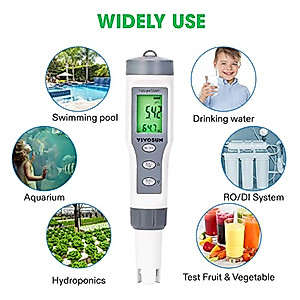 VIVOSUN 3-in-1 Digital pH Meter with ATC, ±0.1 pH Accuracy Water Quality Tester, 0-14.0 pH Measurement Range for Hydroponics, Household Drinking, Pool and Aquarium