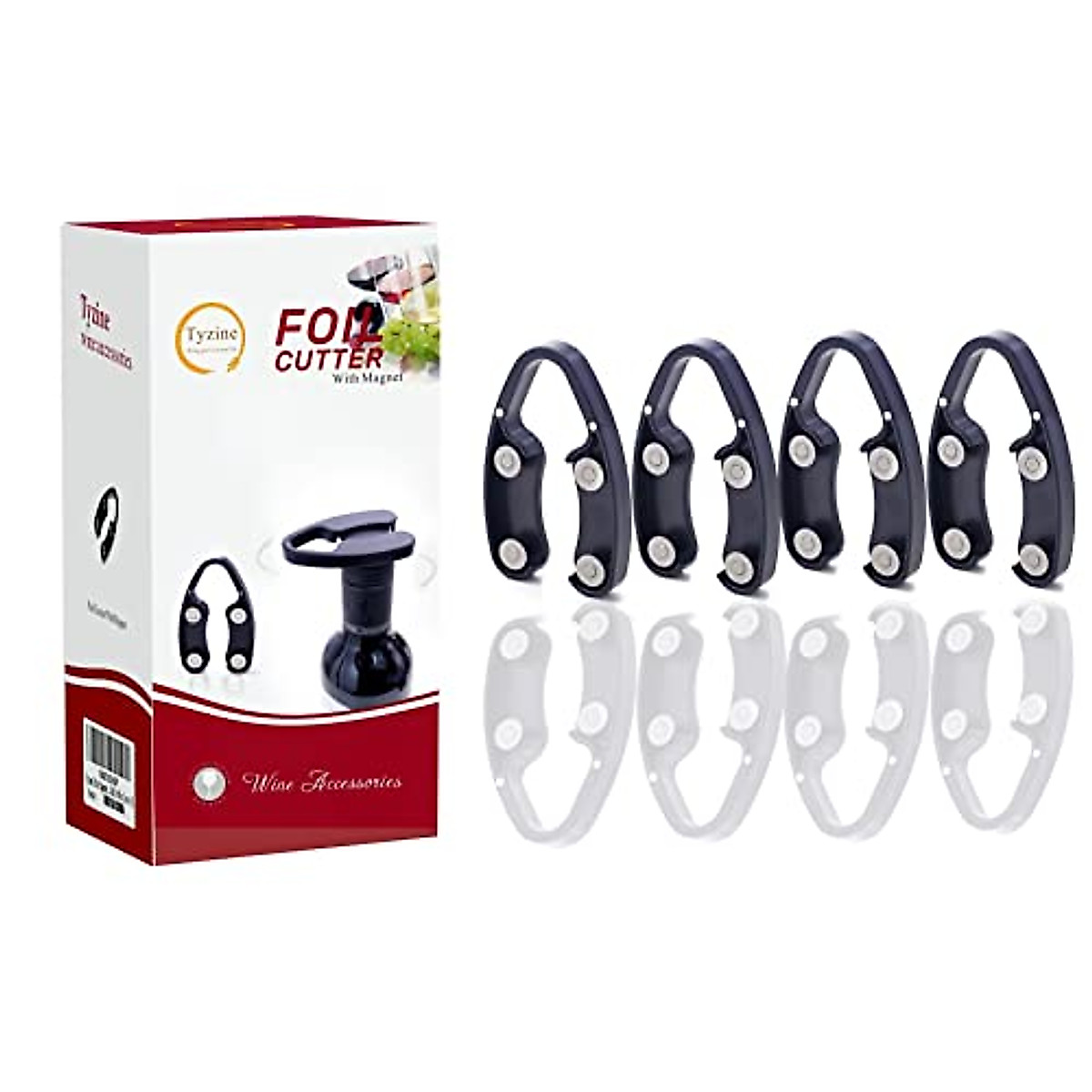 Tyzine 4 Pack Magnetic Design Wine Foil Cutter|Wine Bottle Opener Accessory, Gift for Wine Lovers (4)