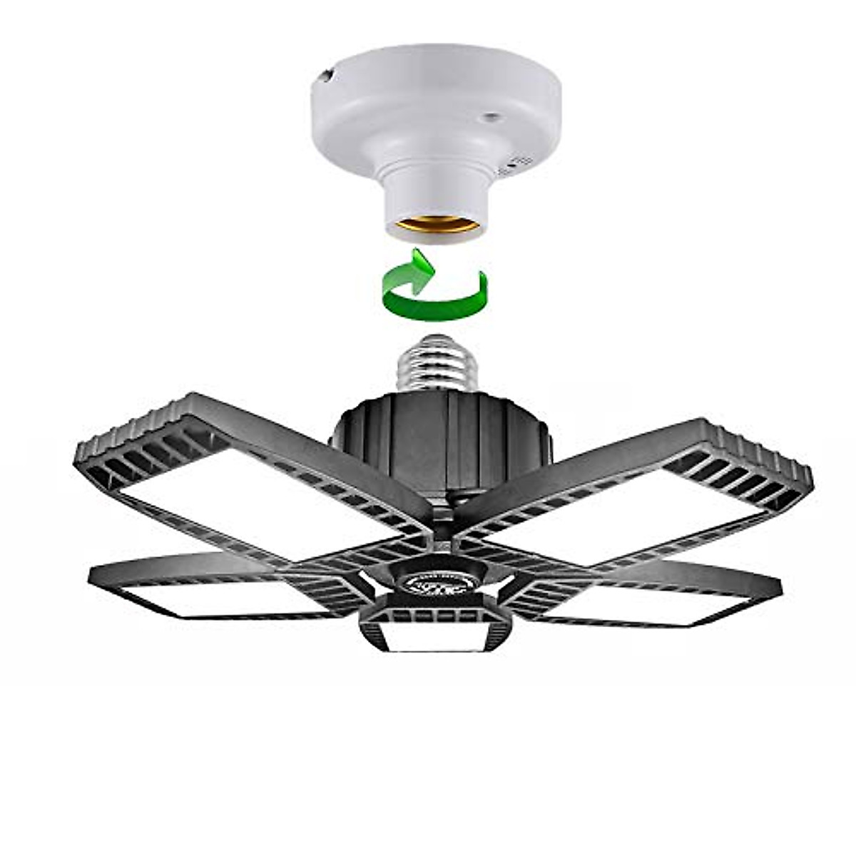 Garage Ceiling Lights, 10000LM Bright Led Deformable Lights for Garage, 100W LED Garage Light, Easy to Install 5 Glow Panels Ceiling Lamp for Basement Workshop Warehouse Attic Indoor Black