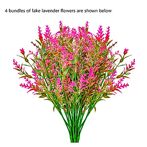 AUMVEYI 4 Bundles Artificial Lavender Mums Flowers Outdoor Fake Plants UV Resistant Faux Greenery Plastic Bouquet Bulk Decoration for Home Outside Garden Porch Hanging Planter Farmhouse Decor (Pink)