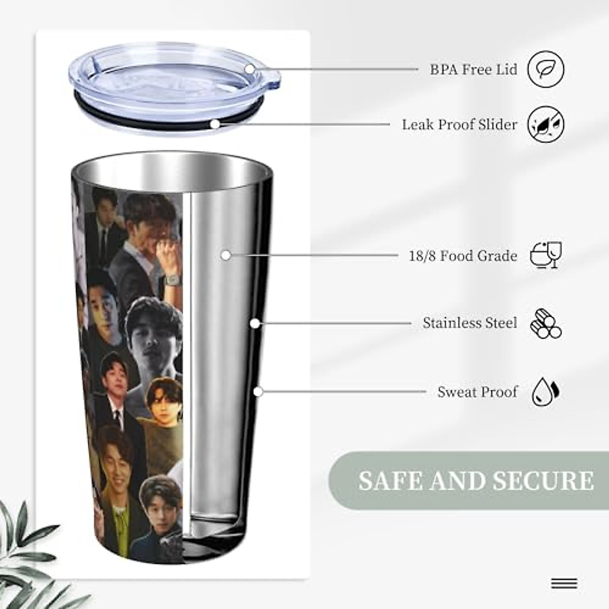 OAEWRE Gong Actors Yoo Stainless Steel Mug Insulated Tumbler Coffee Mugs with Lids and Straw Double Wall Vacuum Cup 20oz