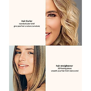Hair Straightener and Curler 2 in 1 Curling Iron, 360° Airflow Styler Curling Iron Dual Voltage, Ceramic Hair Curler for Short Hair
