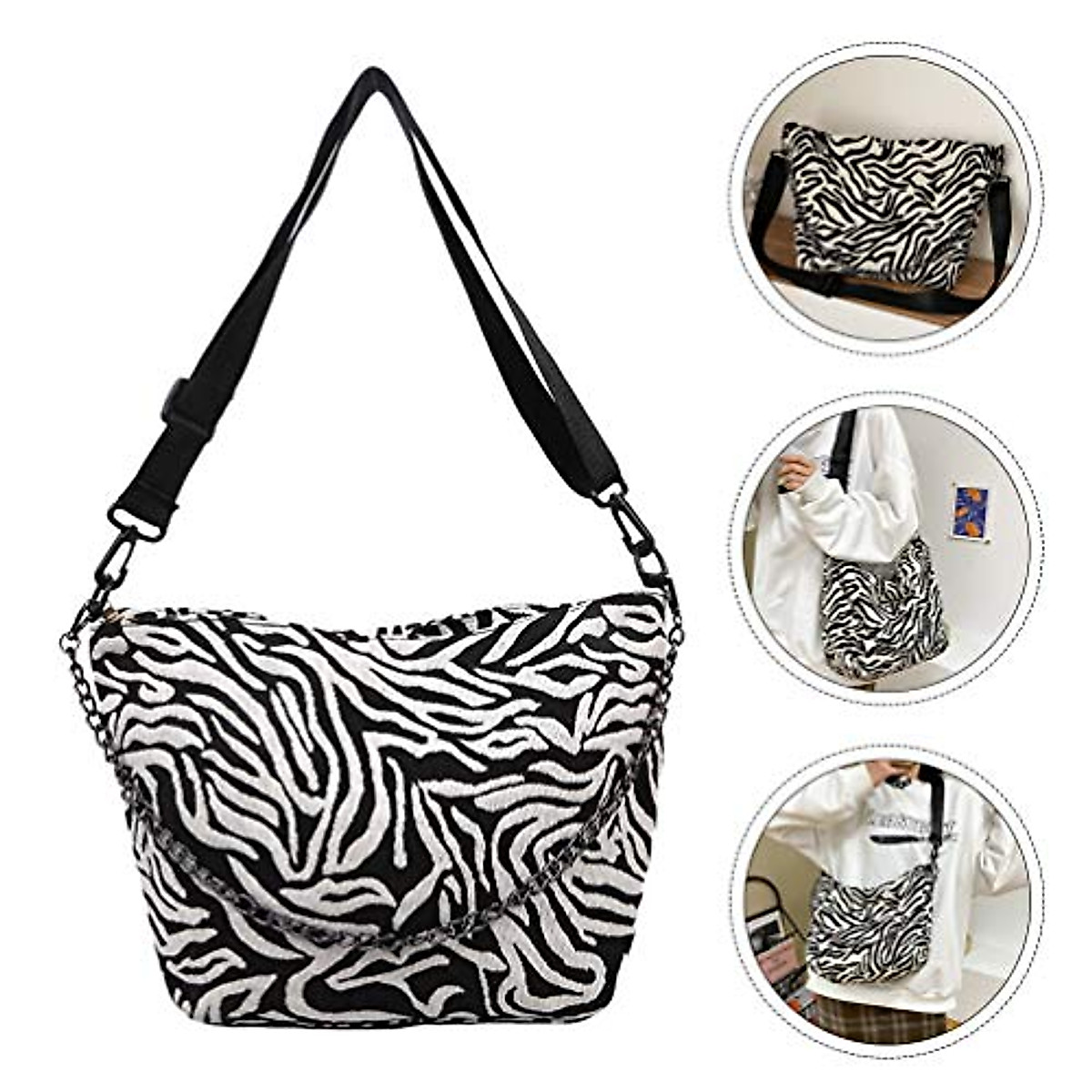 Amosfun Zebra Print Tote Bag Single-Shoulder Bag Umbrella Purse Phone Storage Shoulder Bag for Women Girls