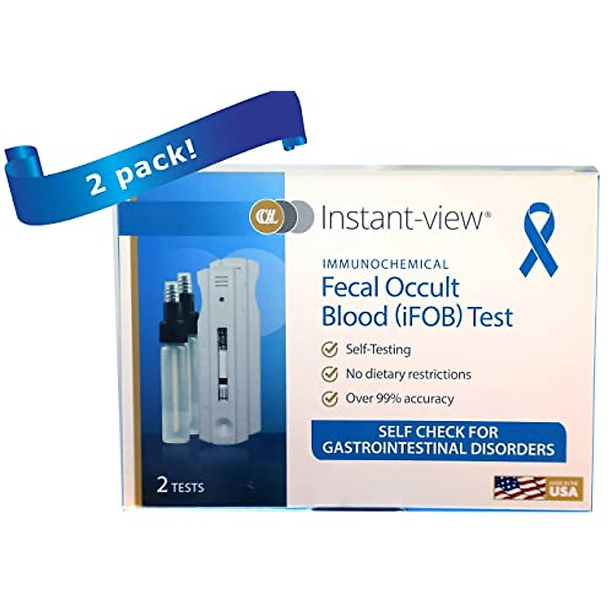 immunochemical Fecal Occult Blood (iFOB) Home Test and Stool Test for Colorectal Diseases - 2 Pack