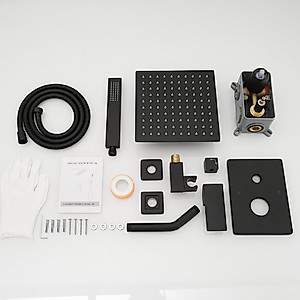 YCAIKOI Matte Black Shower System, 8 Inch High Pressure Rain Shower with Handheld, Wall Mount Shower Faucet Set for Bathroom, Rough-in Valve Body and Trim Included