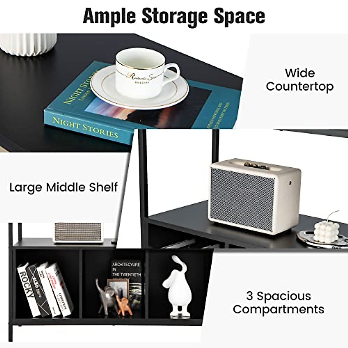 LOKO Buffet Cabinet with Open Shelves, Freestanding Kitchen Cabinet with 3-Cube Compartments, Coffee Bar Credenza Sideboard Cabinet, 43.5 x 17 x 35 inches (Black)