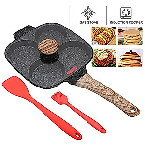 Bobikuke Fried Egg Pan, Egg Frying Pan with Lid Nonstick 4 Cups Pancake Pan Aluminium Alloy Cooker for Breakfast, Induction Compatible