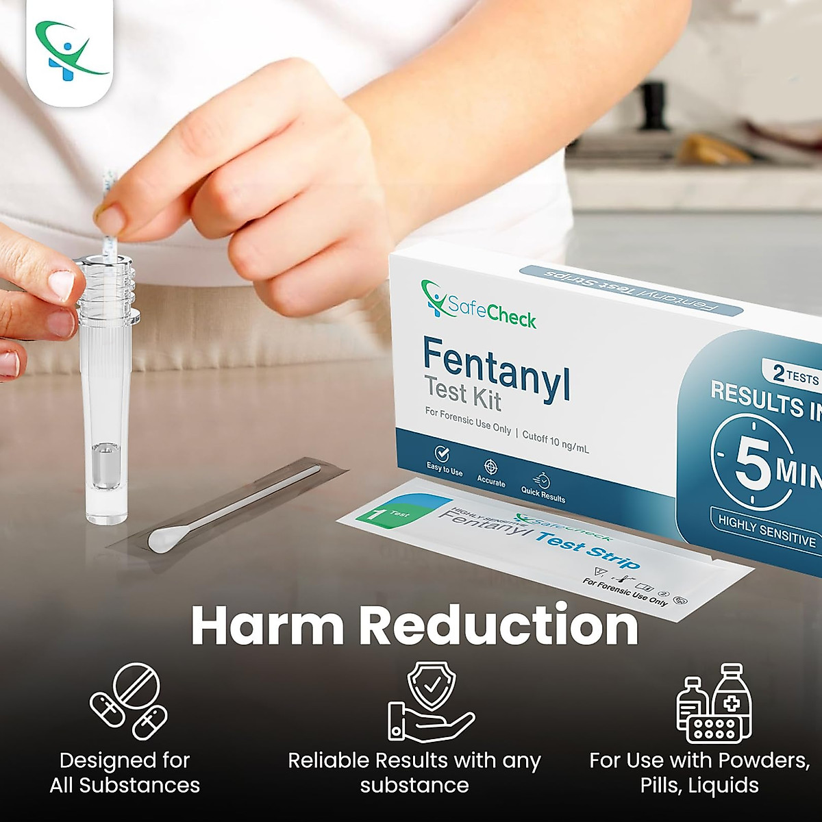Fentanyl Test Strips 2 Pack | SafeCheck Highly Sensitive Fentanyl Test Strips for Testing Drugs | Fentanyl Testing Strips for Pills, Powders | Fentanyl Test Kit for Residues | 10ng/mL Cutoff