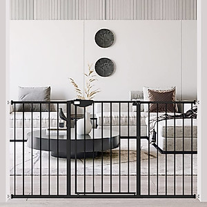 WAOWAO Triple Lock Baby Gate Extra Wide 57.87-62.59" Pressure Mounted Walk Through Swing Auto Close Safety Black Metal Dog Pet Puppy Cat for Stairs,Doorways,Kitchen