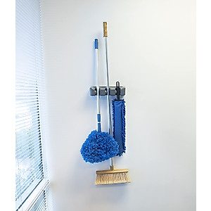 Grip & Store Magic Holder, 3-Position Broom and Mop Holder, Tool Organizer, Easy Install, Household Organization, Gray