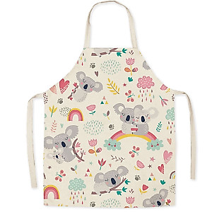 FOMAISELF Linen Parent and Child Cooking Apron - Cute Koala Pattern Mum and Kids Apron, Mummy Son Daughter Aprons for Cooking Baking Painting Party