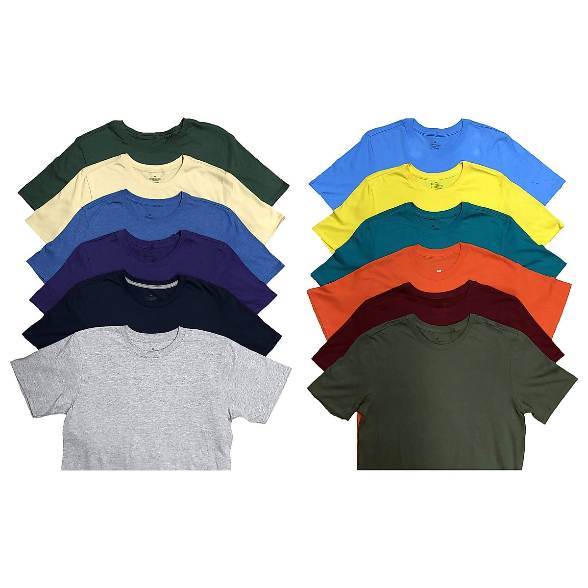 BILLIONHATS 12 Pack Plus Size Men's Cotton T-Shirt Bulk Big & Tall Short Sleeve Lightweight Premium Fitted Classic Tees, Size Medium