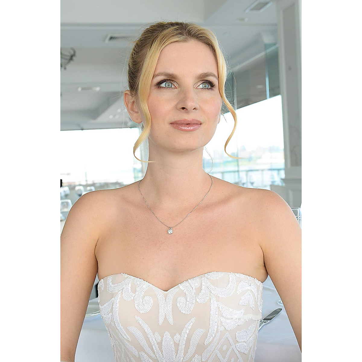 Mariell Cubic Zirconia Crystal Pendant Necklace for Women, 2 Carat Round CZ, Mother's Day Jewelry