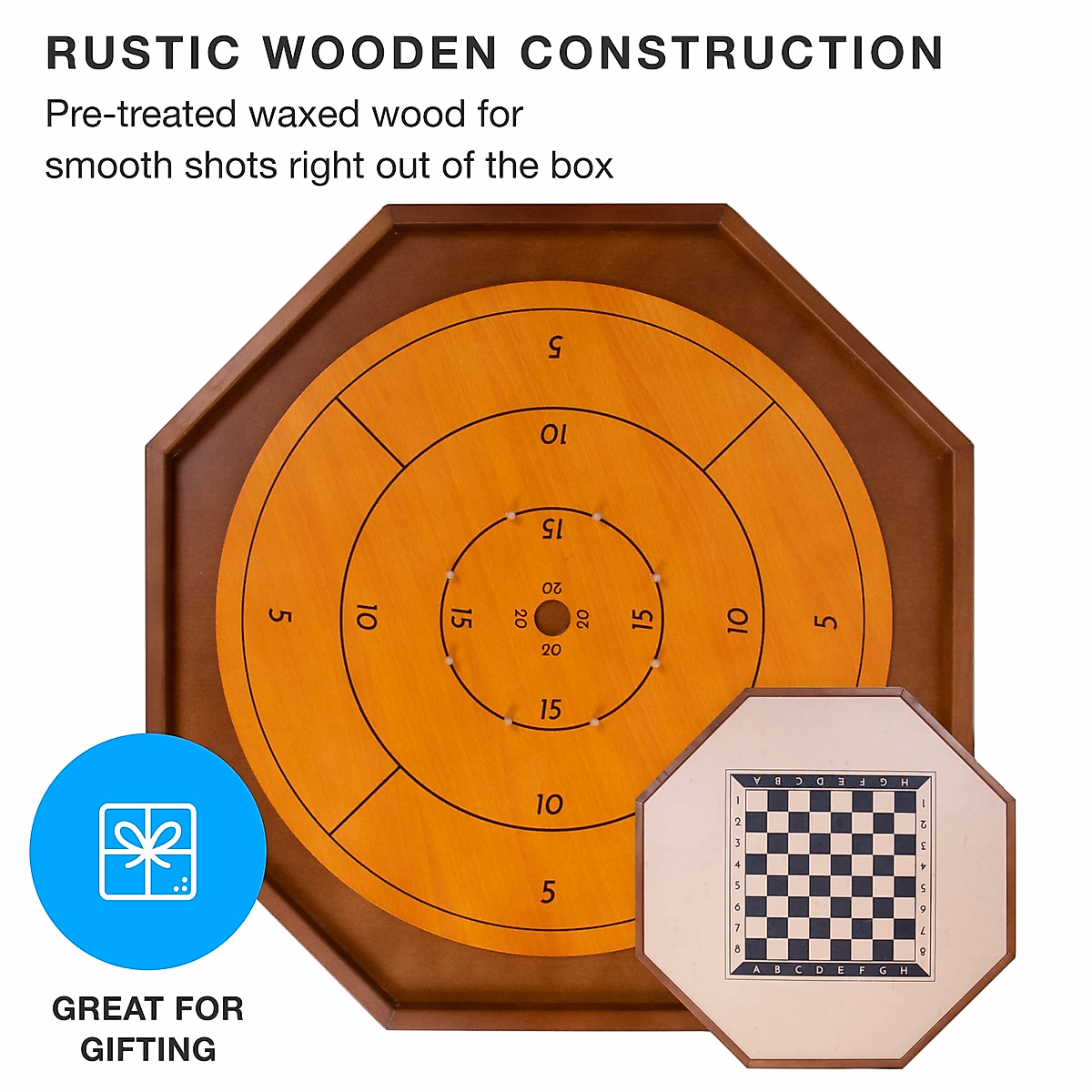 Tournament Crokinole & Checkers | Classic Dexterity Board Game for Two Players | 24 Black & White Discs & Game Board | 30 Inch
