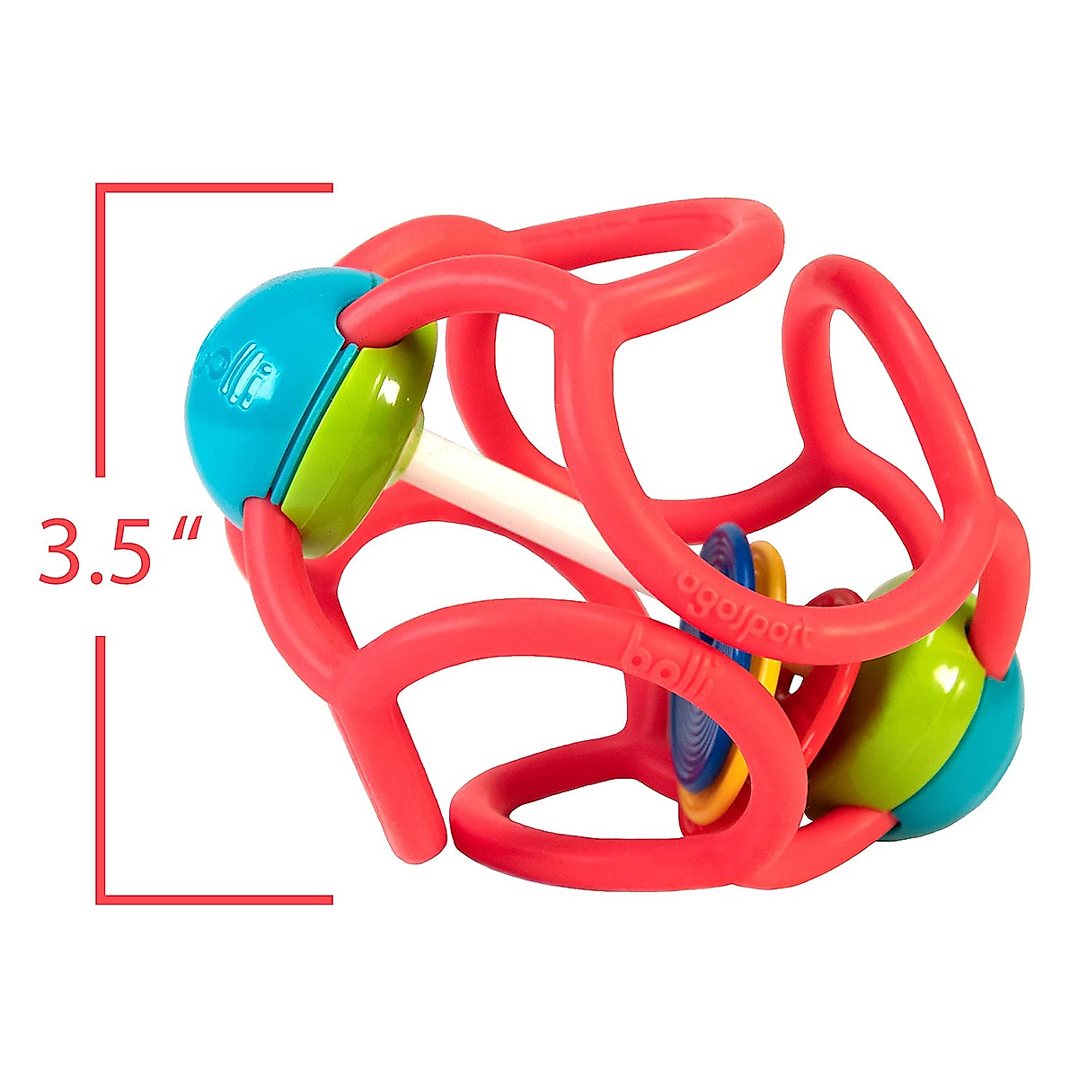 OgoBolli Rattle & Teether Toy for Babies - Tactile Sensory Ball - Stretchy, Soft Non-Toxic Silicone - Ages 6 Months and up - Red
