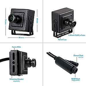 REVODATA 5MP POE Mini IP Fisheye Camera,Fisheye 1.44mm Lens (175° FOV) Wide Angle Small Indoor Security Camera, P2P CCTV Video Camera poe IP H.265 Motion Detection/APP (I706-4-P-HS)