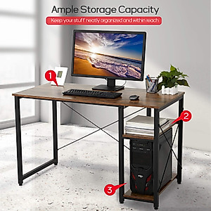 Gome Home Office Computer Desk with Shelves - 47 Inch Large Writing Study Desk with Storage Bookshelf, Modern Simple PC Desk for Small Space, Industrial Work Wood Desk Easy Assemble