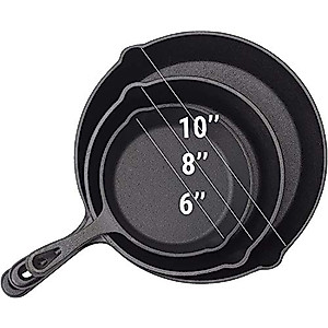 Cast Iron Skillet Pan Set of 3 | Pre-seasoned 6, 8, 10 Inch Non-Stick Coated Pots for Frying, Cooking, Baking, Broiling | Oven-safe, Use On Induction, Electric, Gas Cooktop Prime Holiday Gift Idea