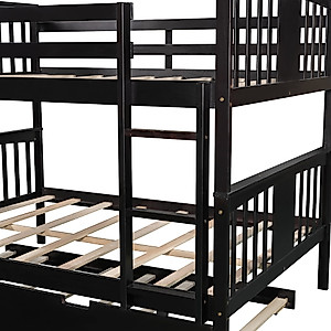 Harper & Bright Designs Full Over Full Bunk Bed with Trundle, Wood Full Size Bed Frame with Ladder and Guard Rail for Teens Bedroom, Guest Room (Espresso)